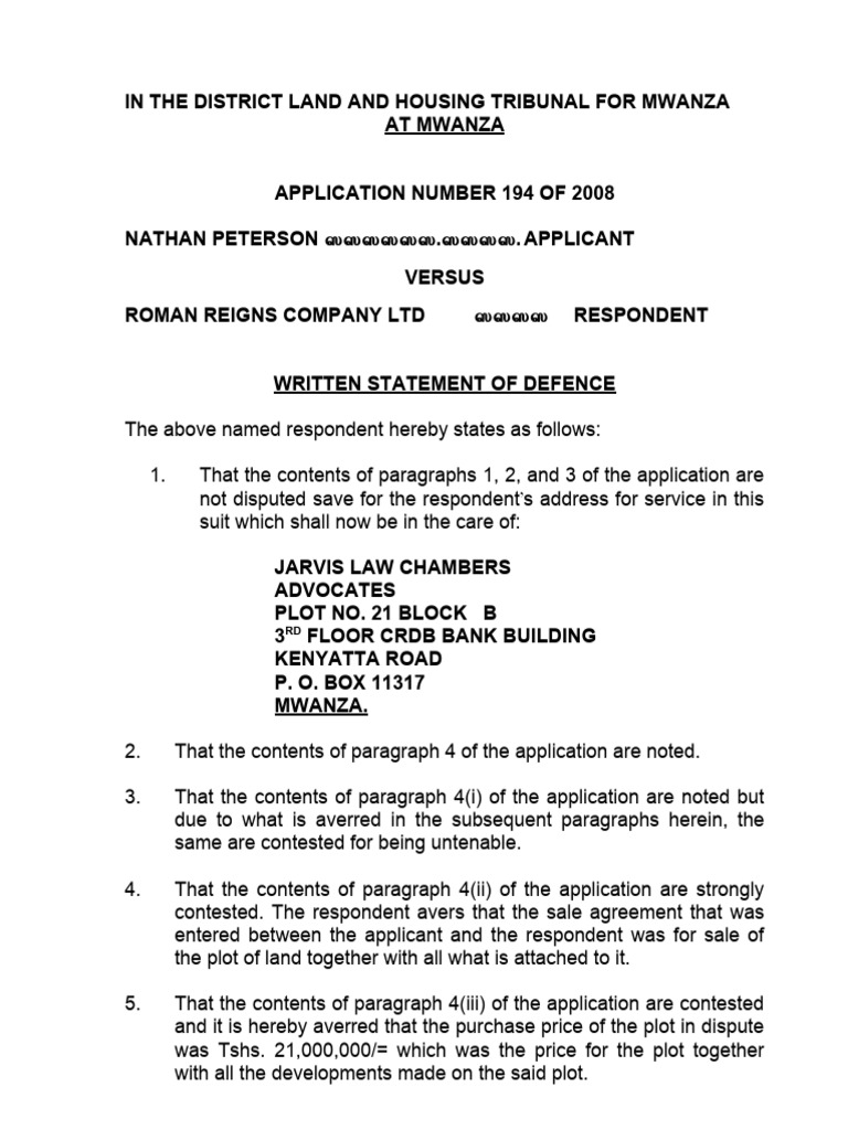 Normal Written Statement of Defense | PDF | Common Law | Private Law