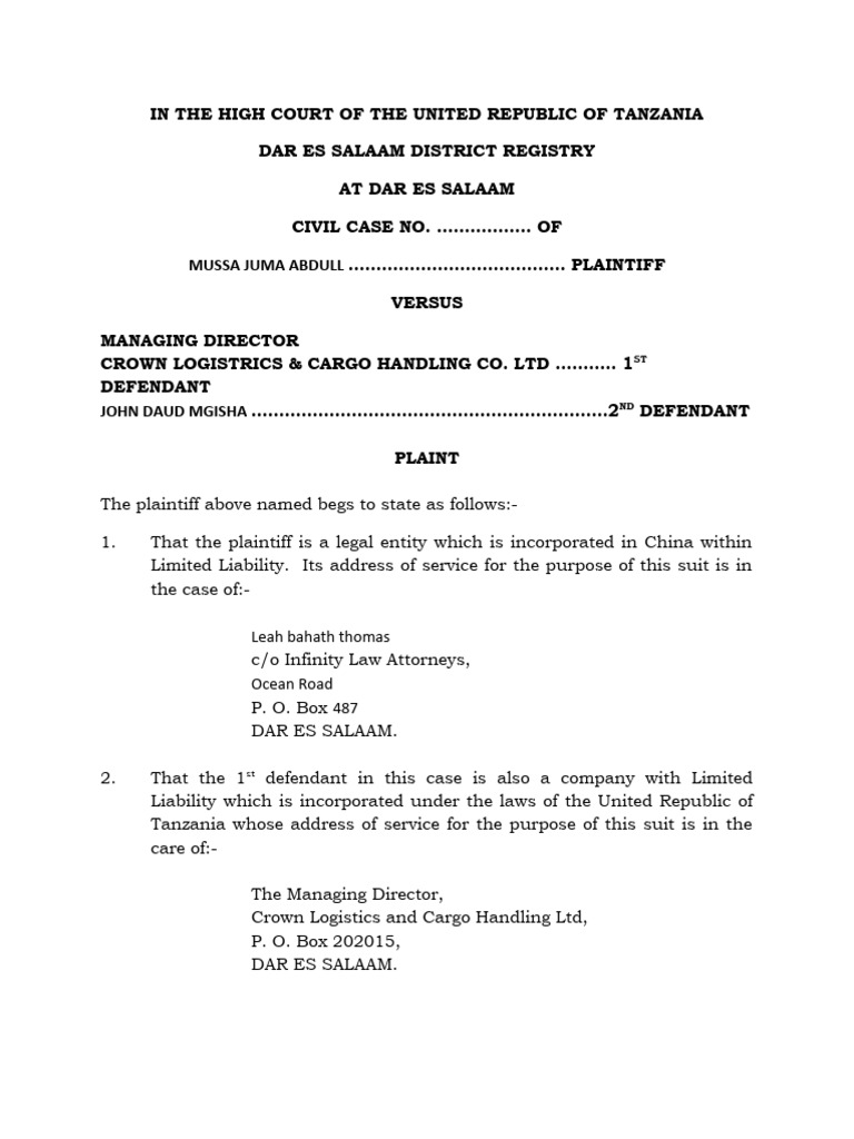 PLAINT Sample | PDF | Private Law | Common Law