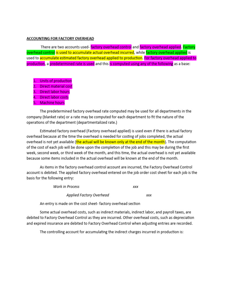 Understanding Factory Overhead Accounting | PDF | Cost | Debits And Credits