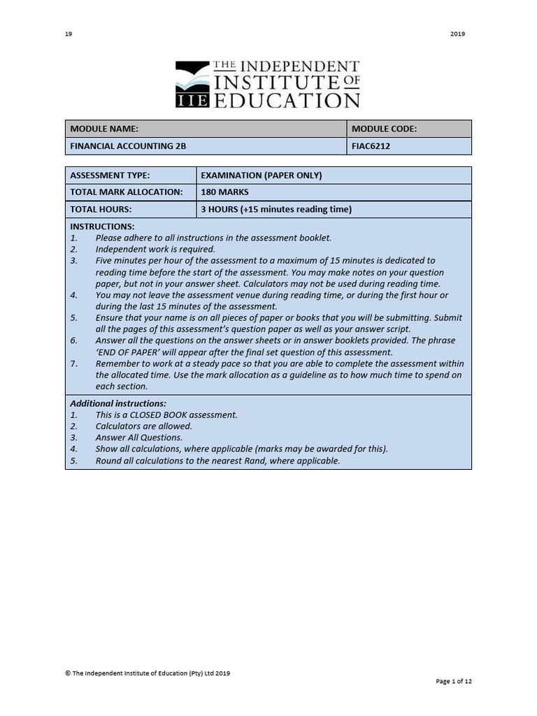 FIAC 2019 Exam | Download Free PDF | Dividend | Fair Value
