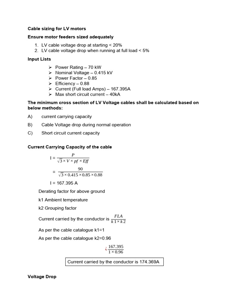 LV Motor Cable Sizing Guide | PDF | Civil Engineering | Electrical ...