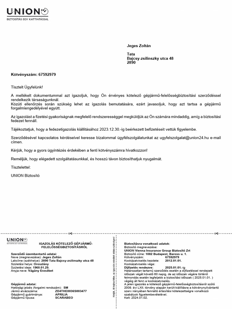 Fedezet Igazolás - 2024. 01. 02 | PDF