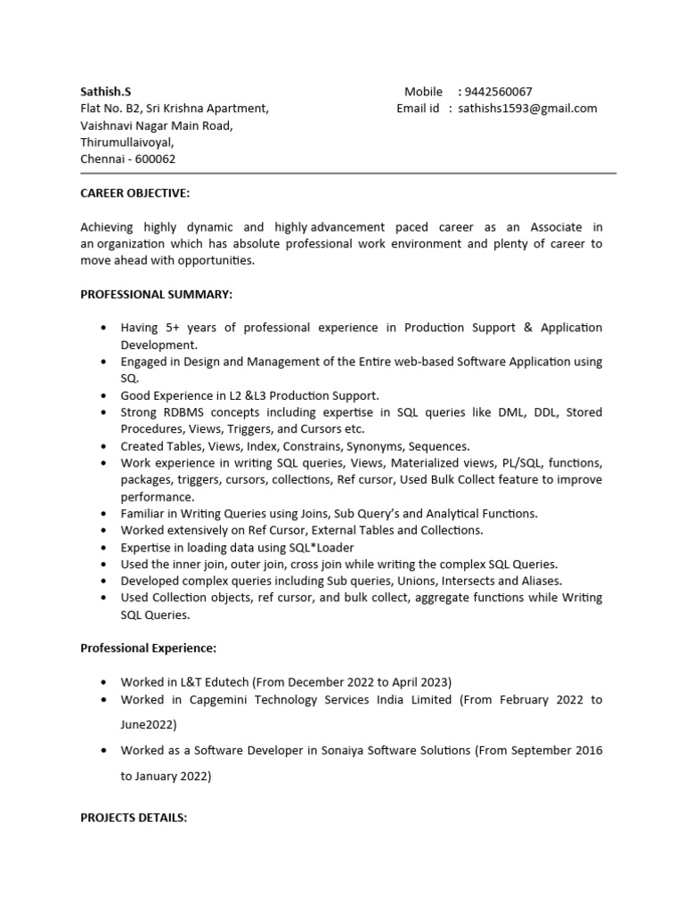 Sathish Resume-3 | PDF | Sql | Databases