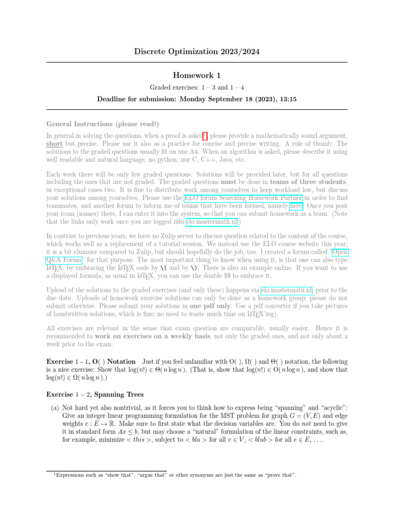 Discrete Optimization Homework | PDF | Combinatorics | Theoretical Computer Science
