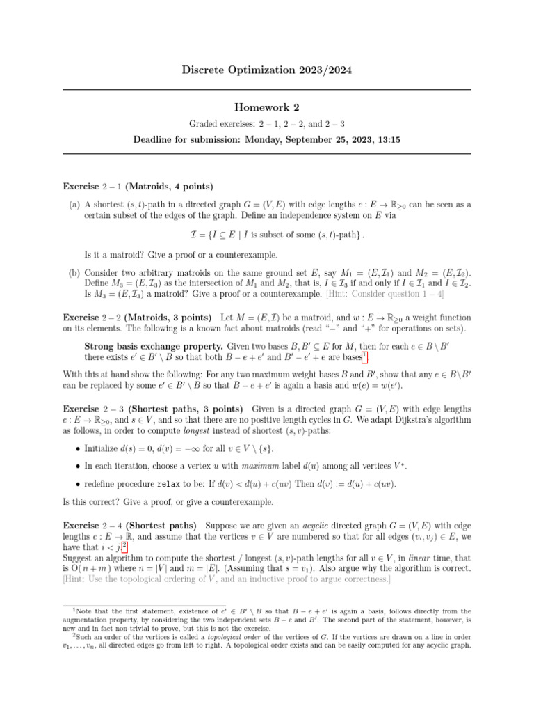 DiscreteOptimization2023 Homework2 | PDF | Discrete Mathematics | Graph Theory
