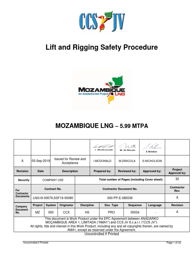 MZ-000-CCX-HS-PRO-00034 Lift and Rigging Safety Procedure Rev.A | Download Free PDF | Elevator ...