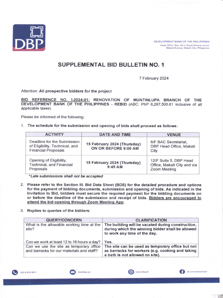 DBP Muntinlupa - Bid Bulletin No. 1 | PDF