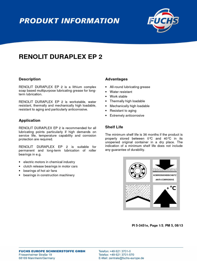 Описания RENOLIT DURAPLEX EP 2 | PDF | Lubricant | Corrosion