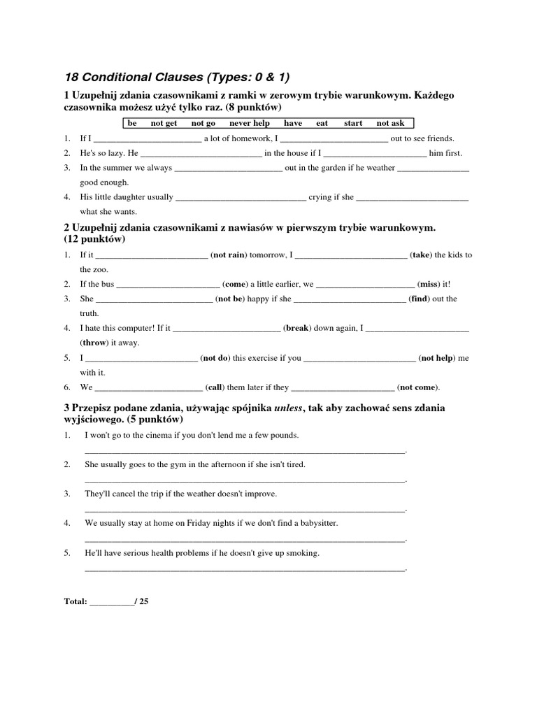 18 Conditional Clauses 0 - 1. | PDF
