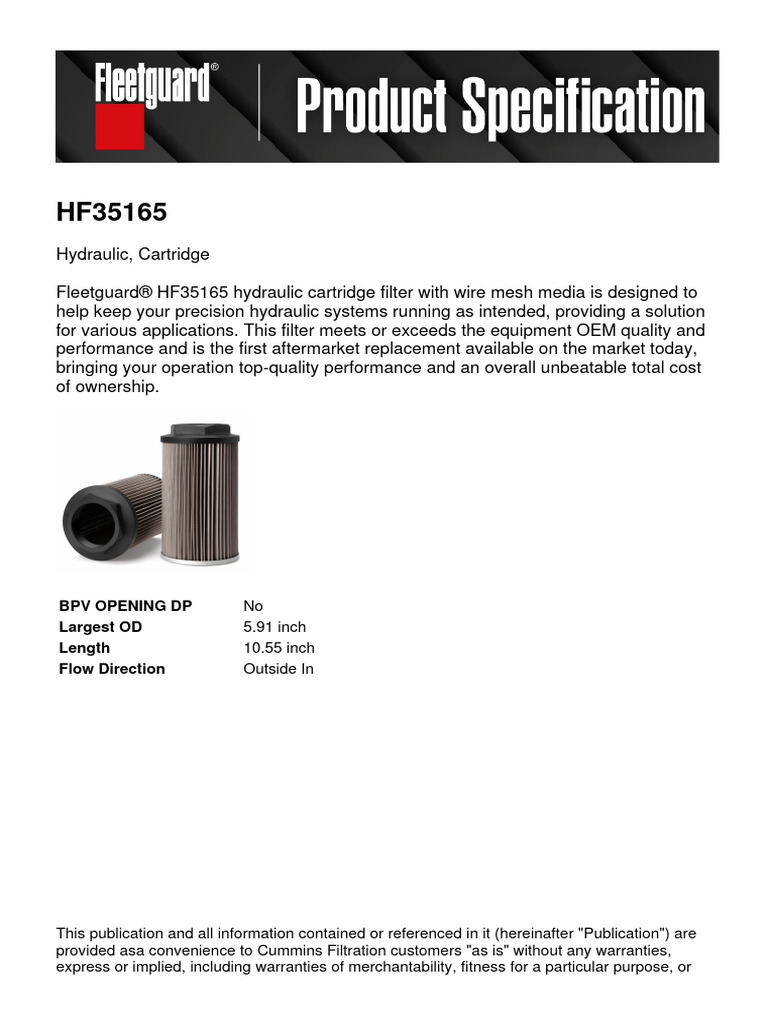 Product Specification - HF35165 | PDF