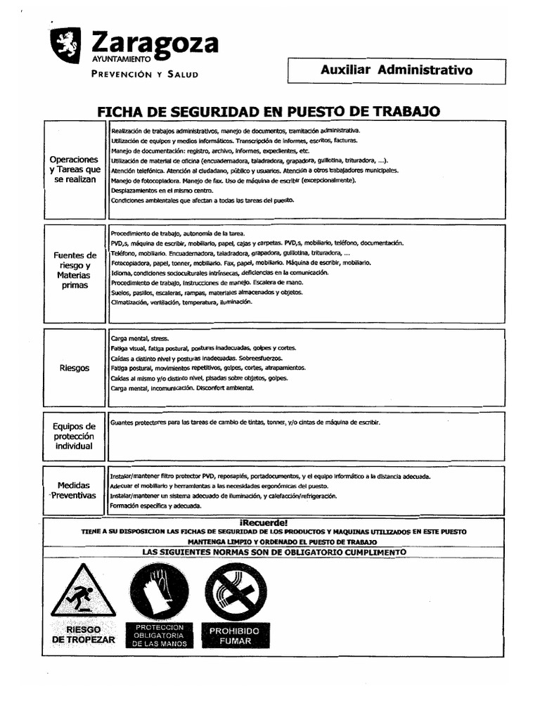 Fichas de Seguridad en El Puesto - de Trabajo | PDF