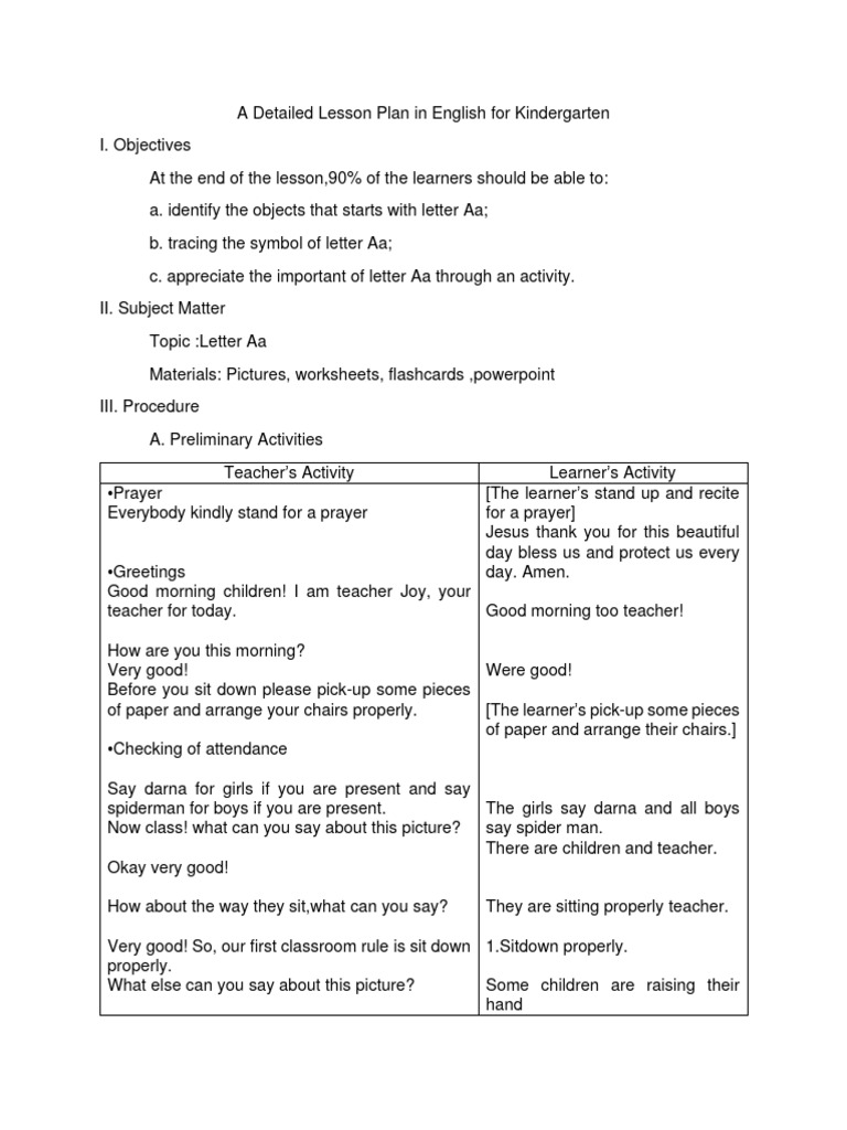 A-Detailed-Lesson-Plan-in-English-for-Kindergarten | PDF | Lesson Plan ...