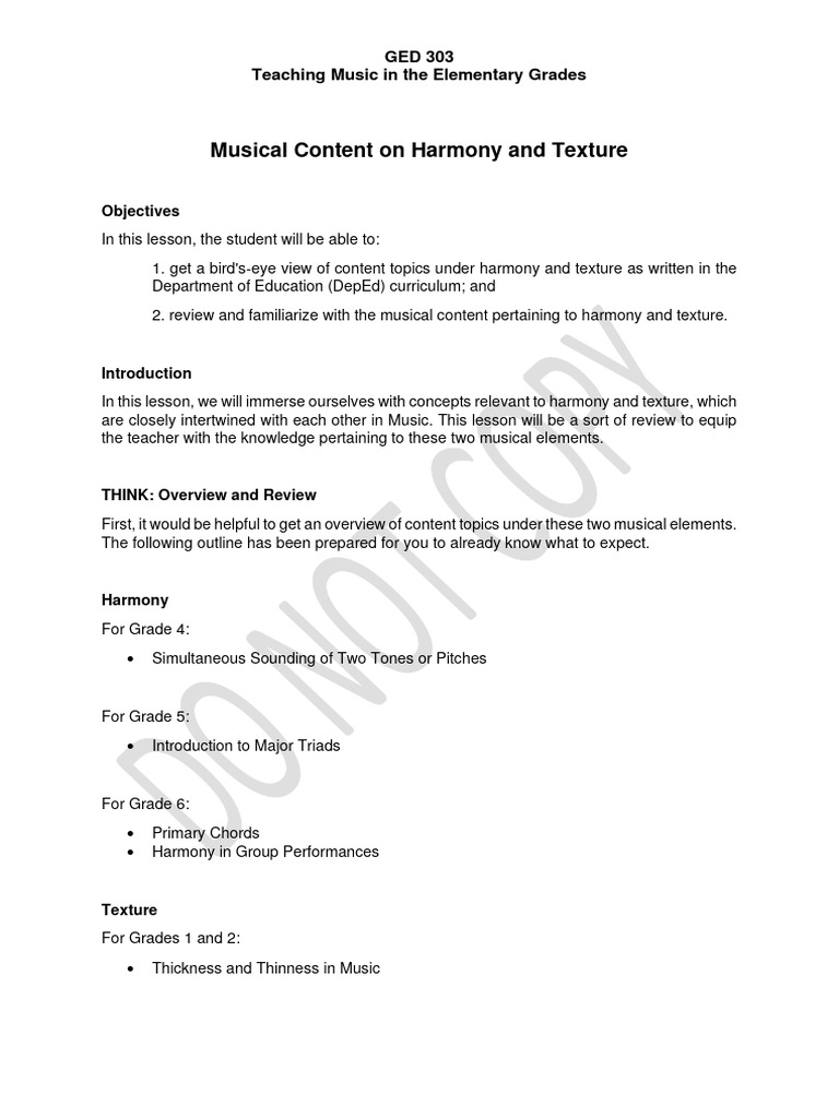 GED 303 Concept of Music Musical Content On Harmony and Texture | Download Free PDF | Harmony ...