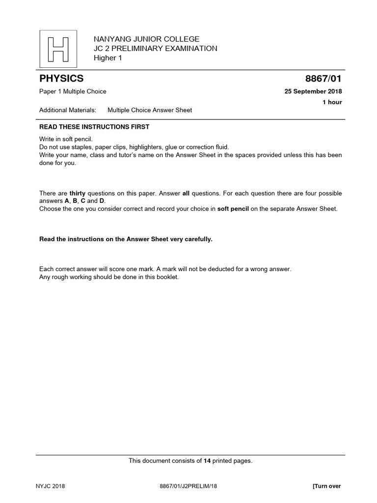 2018 JC2 H1 Physics SA2 Nanyang Junior College | PDF | Isotope ...