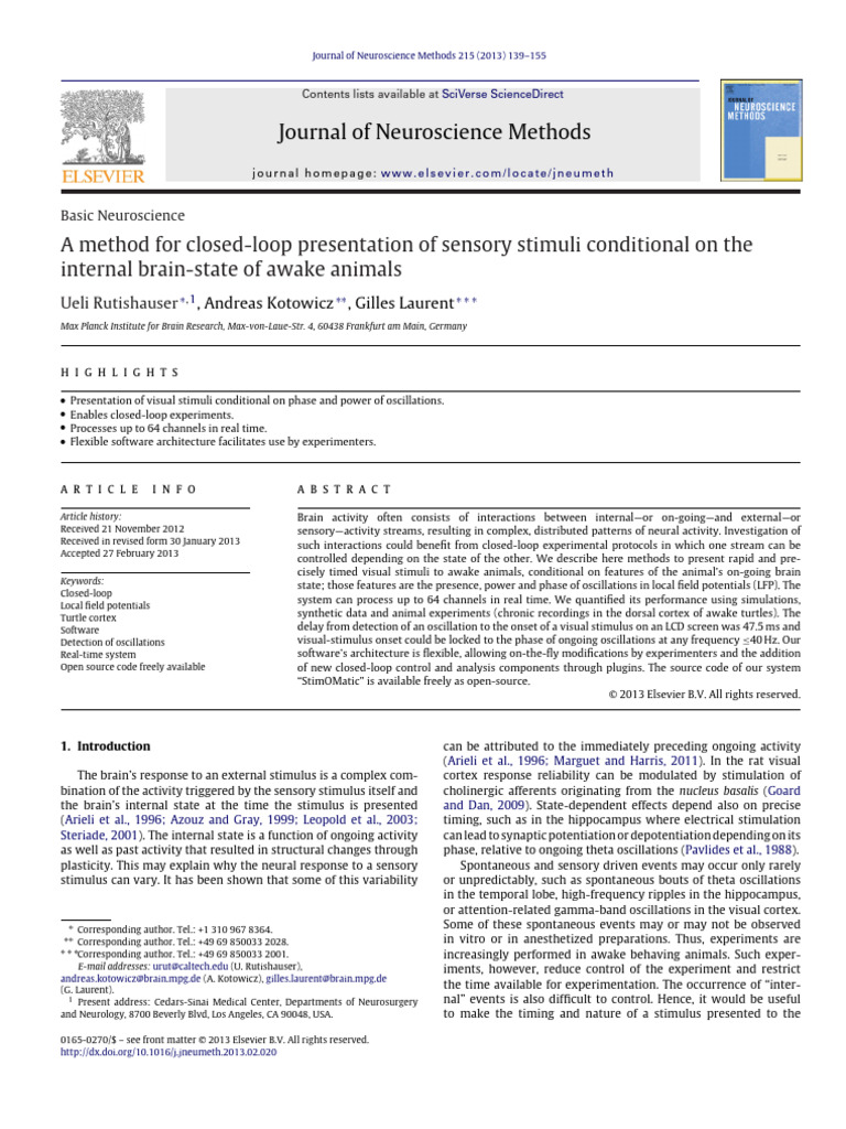 A Method For Closed-Loop Presentation of Sensory Stimuli Conditional On ...