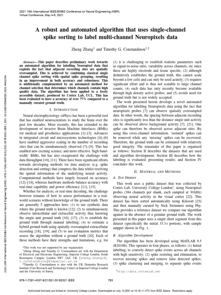 Automated Spike Sorting for Neuropixels Data | PDF | Signal To Noise ...