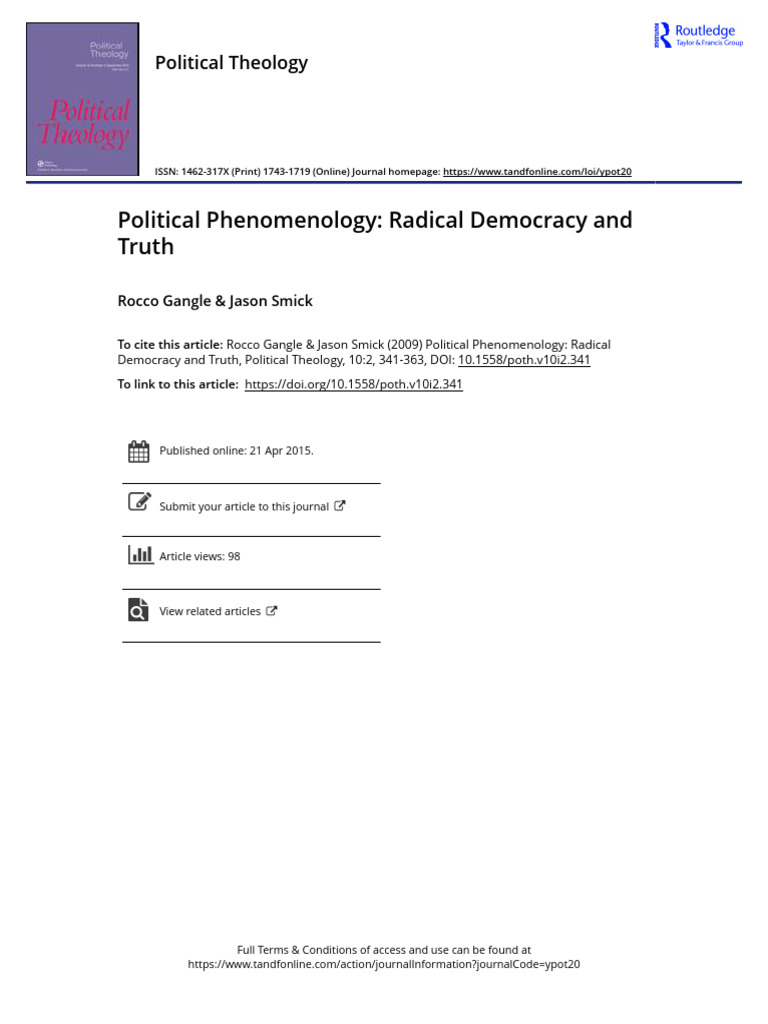 Political Phenomenology Radical Democracy and Truth | PDF ...