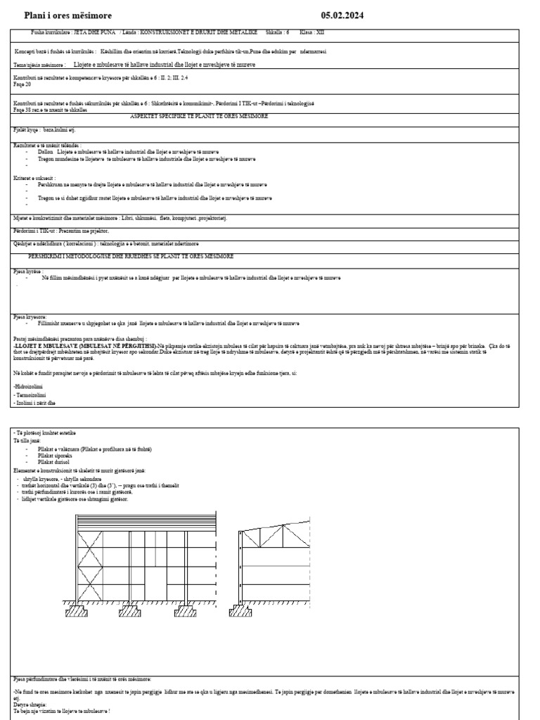Plani I Ores Mësimore Konstruksionet Ndertimore-Shkurt 1 | PDF