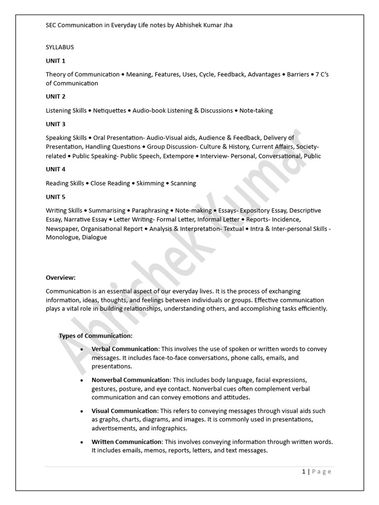 Sec - Communication in Everyday Life | PDF | Communication | Essays