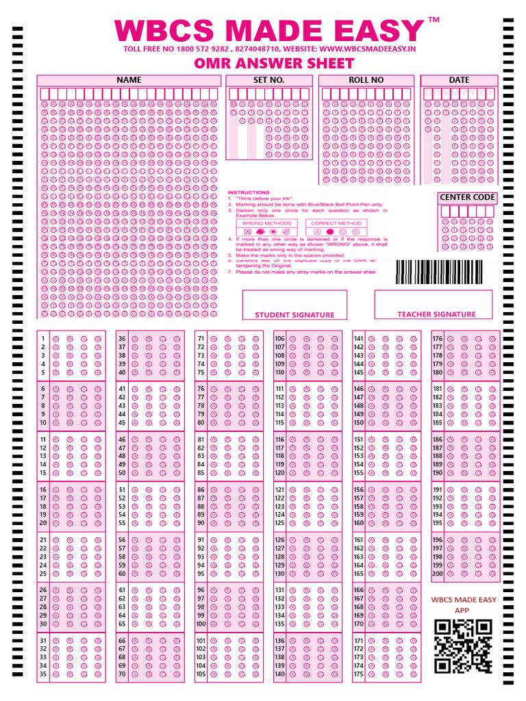 WBCS Made Easy Omr Answer Sheet | PDF