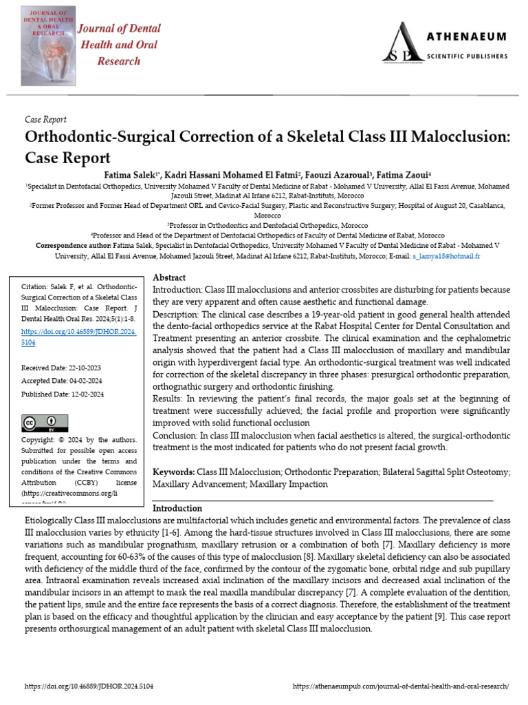 Orthodontic Surgical Correction of A Skeletal Class III Malocclusion ...