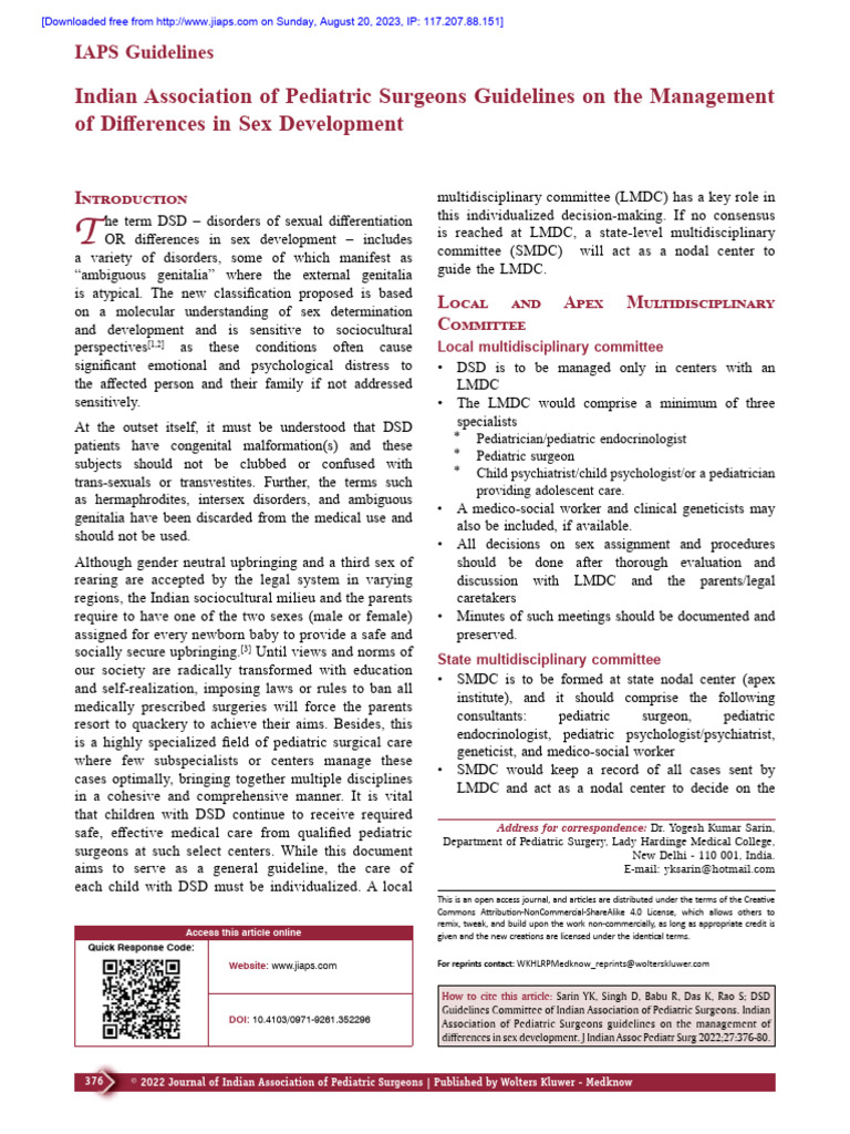 IAPS 2022 Guidelines DSD | PDF | Intersex | Sexual Anatomy