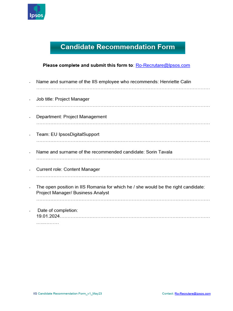 Candidate Recommendation Form | PDF