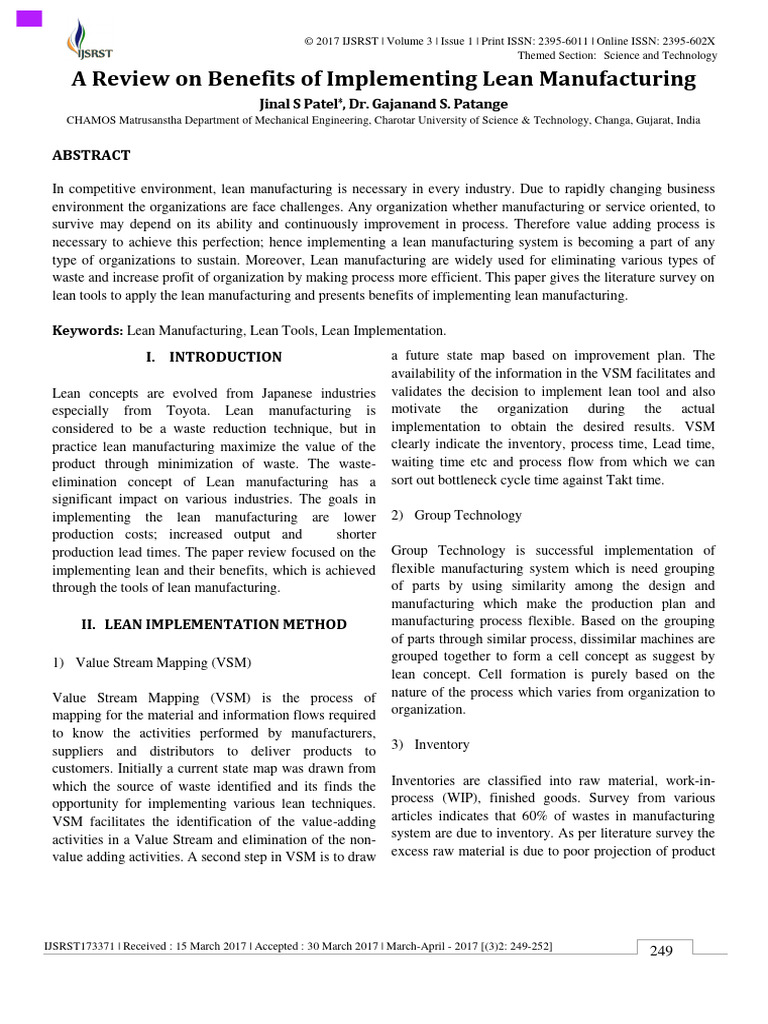 2011 - A Review On Implementing Lean Manufacturing Benefit | PDF | Lean ...