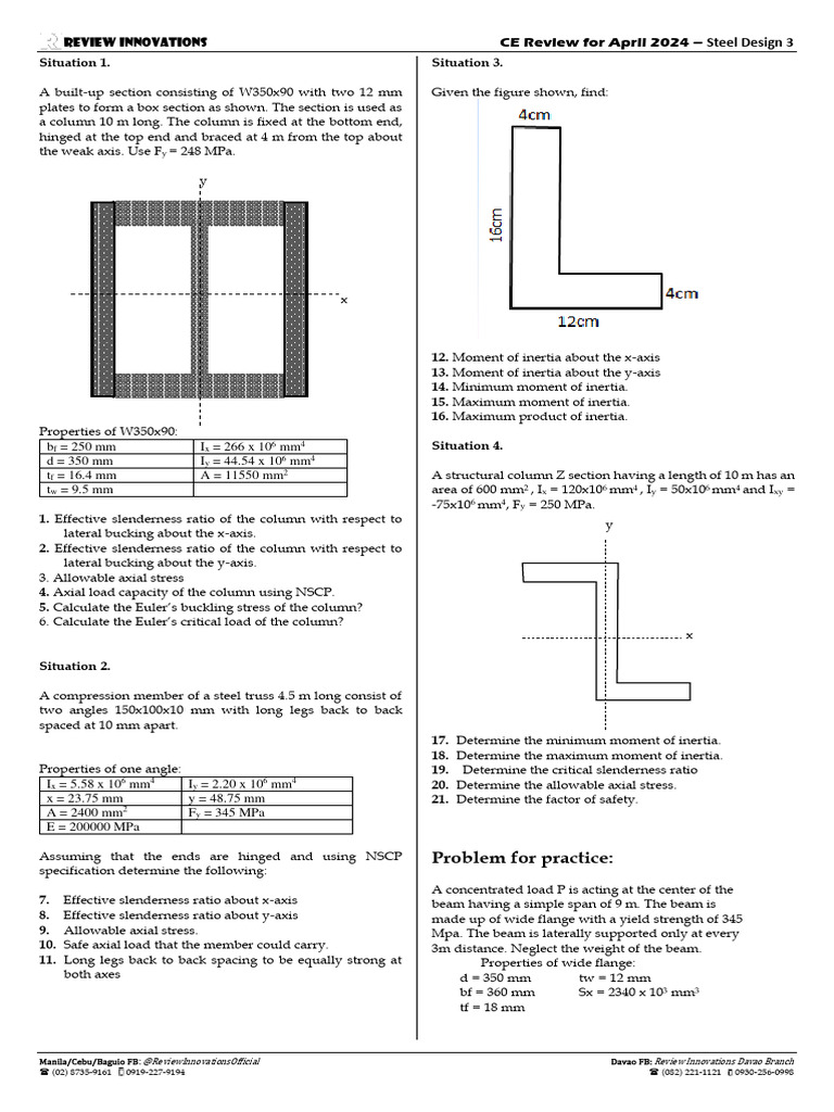 Steel Design Exam Problems & Solutions | PDF | Column | Bending