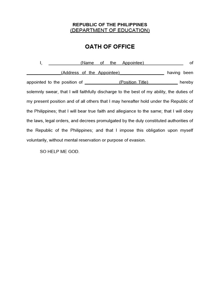 Teacher's Oath of Office Template | PDF