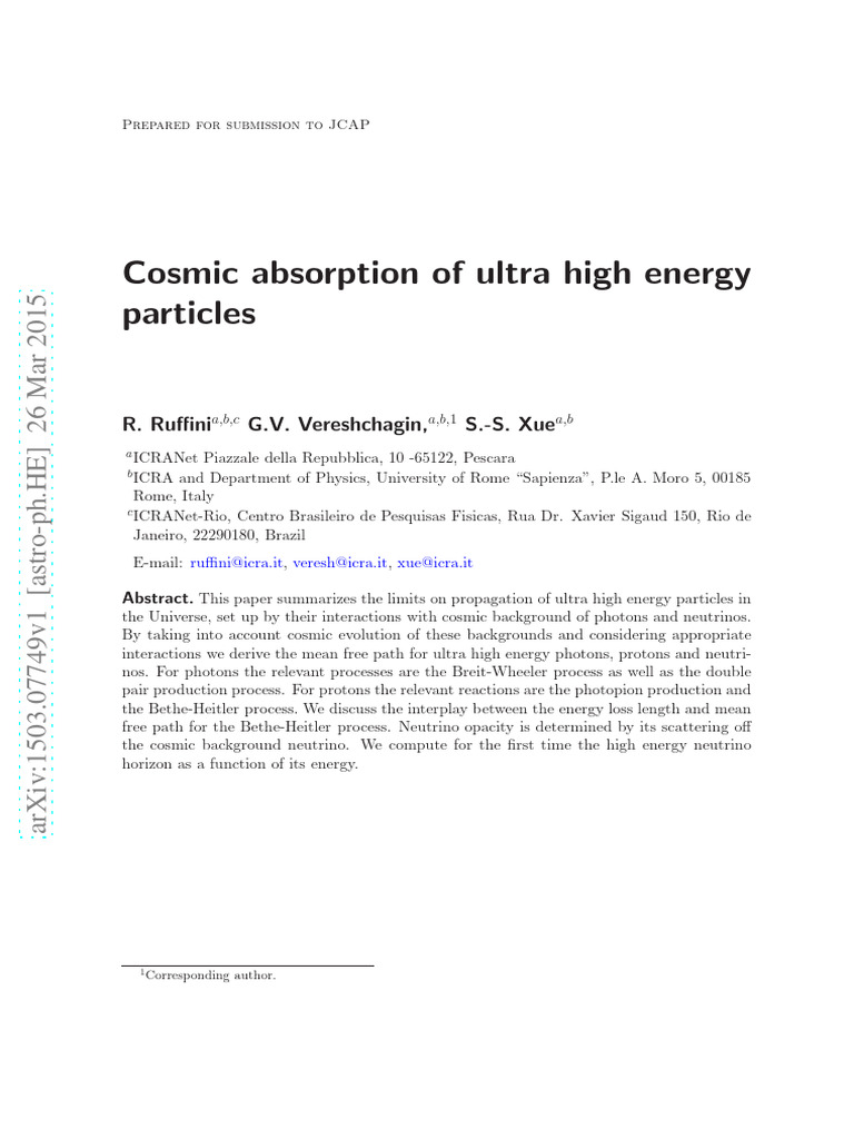 Cosmic Absorption of Ultra High Energy Particles: R. Ruffini G.V ...