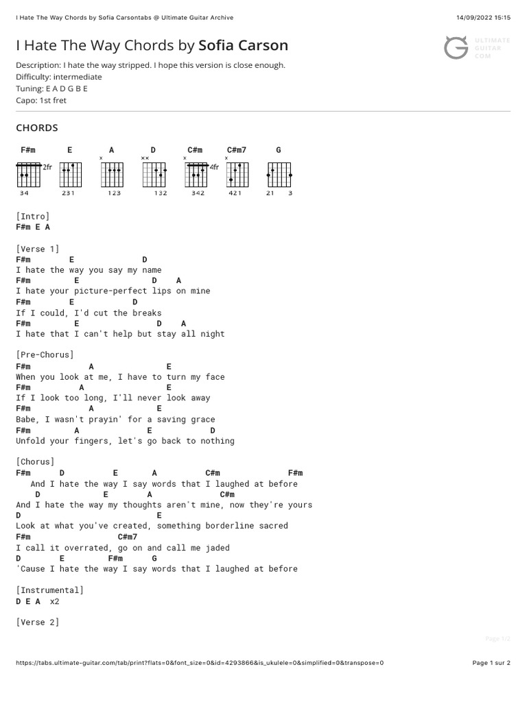 I Hate The Way - Sofia Carson | PDF | Song Structure | Songs