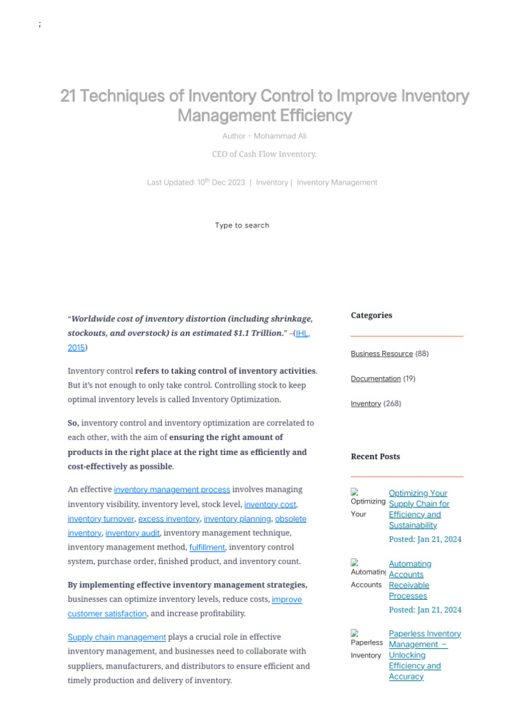 21 Techniques of Inventory Control To Improve Inventory Management ...