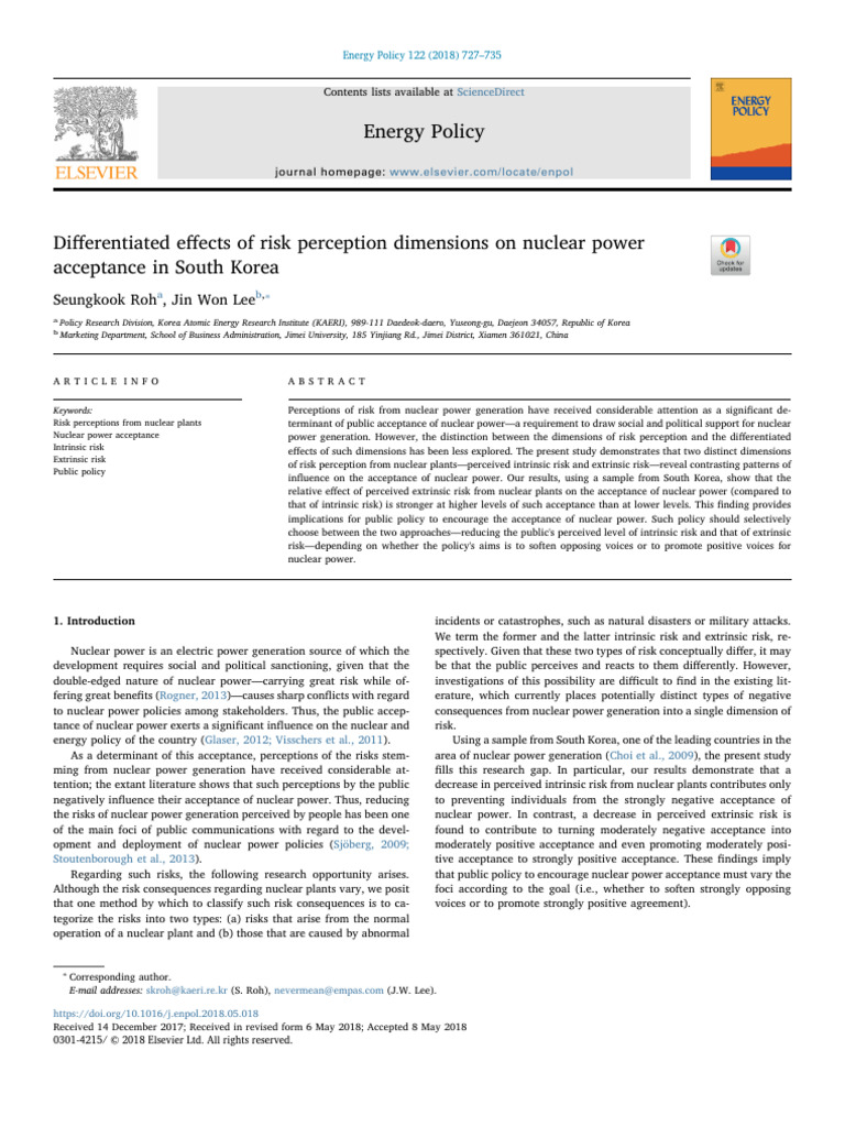 J Enpol 2018 05 018 | PDF | Risk | Nuclear Power
