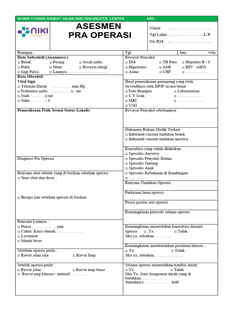 Form Asesmen Pra Operasi Pdf