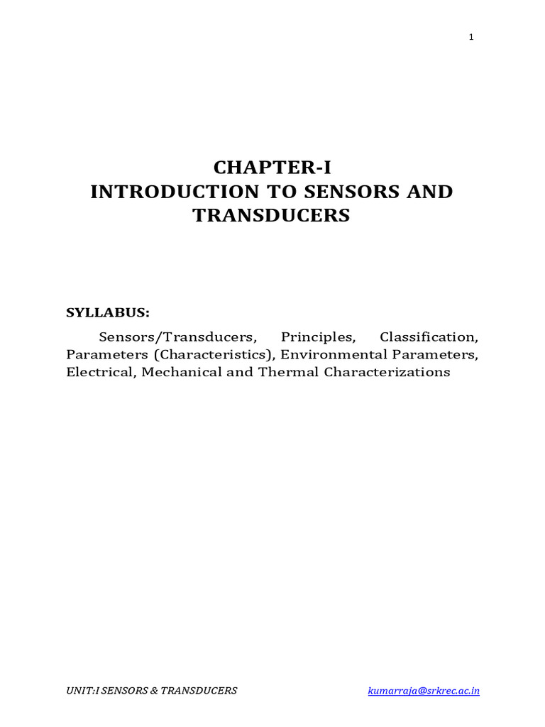 Unit-I Introduction To S&T | PDF | Sensor | Hysteresis
