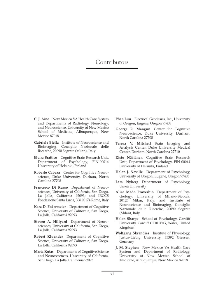 Contributors 2003 the Cognitive Electrophysiology of Mind and Brain | PDF | Neuroscience ...