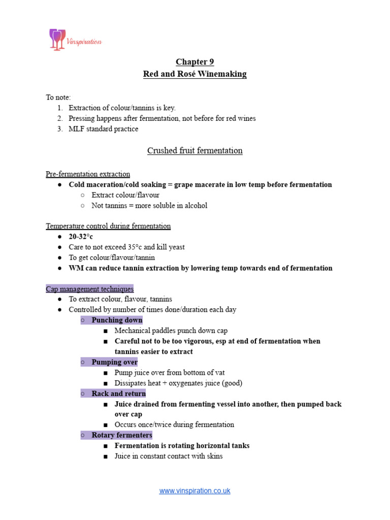 Chapter 9 Red and Rose Winemaking | PDF | Winemaking | Fermentation In Winemaking