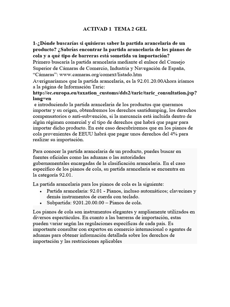 Actividades UT2 GEL | PDF | Piano | aduana