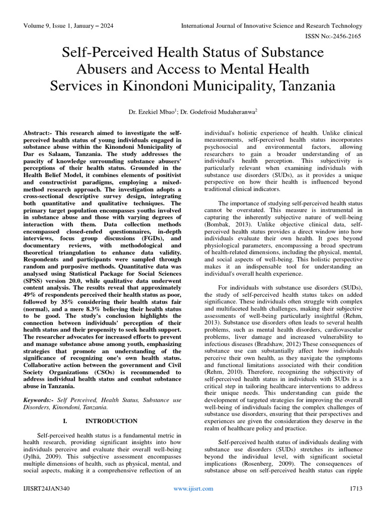 Self-Perceived Health Status of Substance Abusers and Access To Mental ...