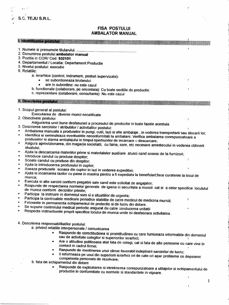 Fisa Post Ambalator Manual | PDF