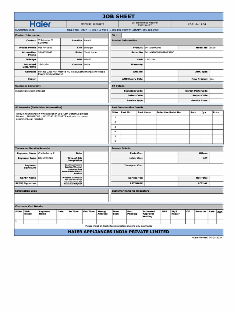 Haier Job Sheet | PDF | Business | Economies