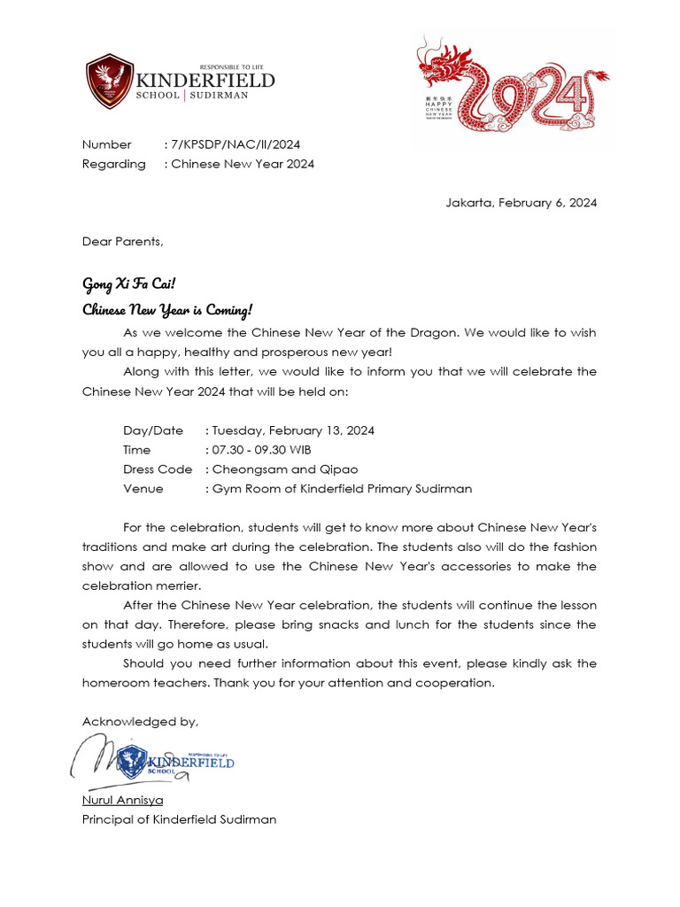 Chinese New Year 2024 Letter | PDF