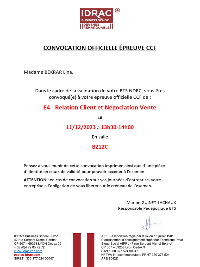 Convocation CCF BTS NDRC - 11/12/2023 | PDF