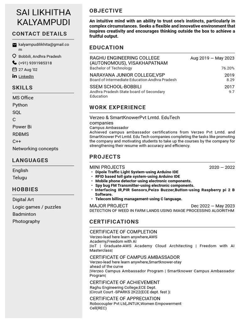 Sailikhitha Resume Deloitte | PDF | Computing | Computer Engineering