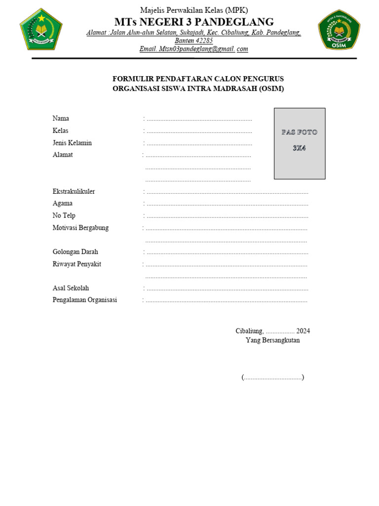 Formulir dan Izin OSIM MTsN 3 | PDF