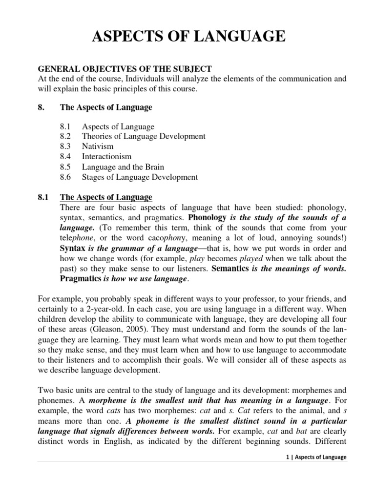 08.HG Aspects of Language | PDF | Language Development | Syntax