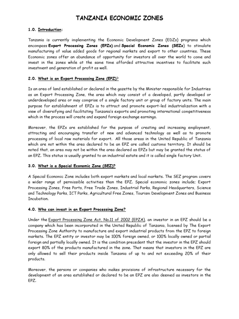 Tanzania Economic Zones - Notes | Download Free PDF | Taxes | Tax Exemption