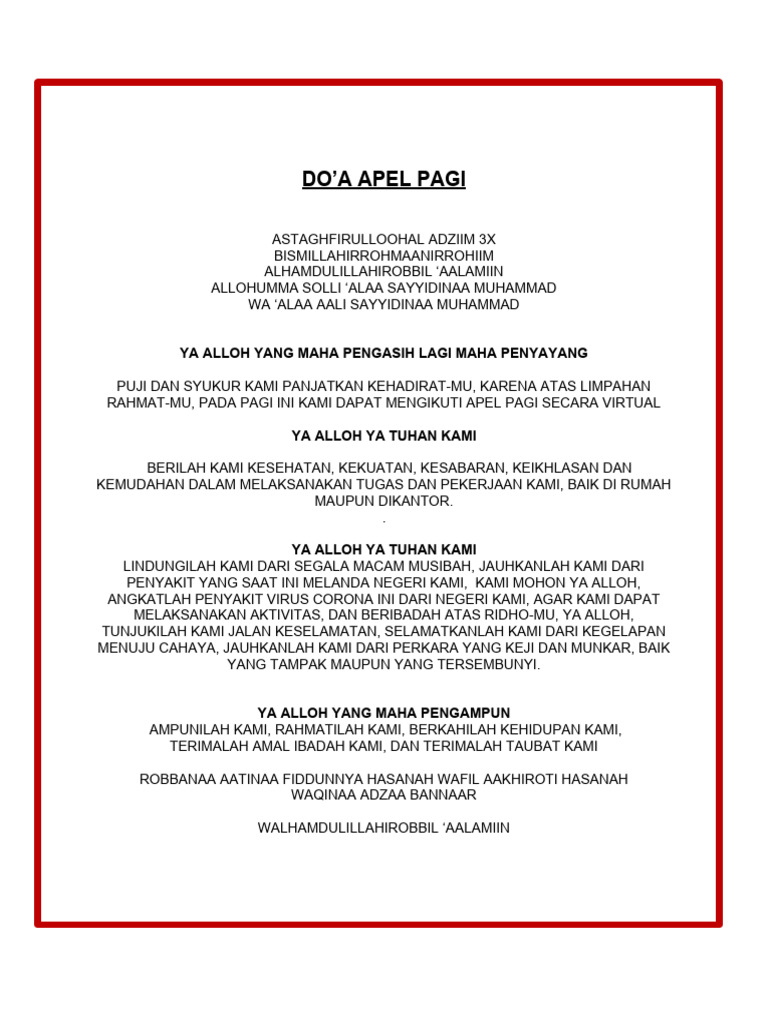 Doa Apel Pagi Virtual | PDF