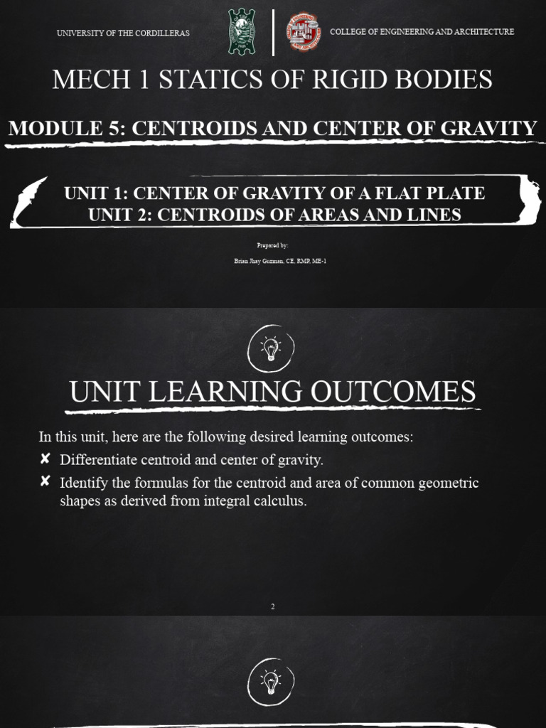 Mech 1 Module 6 Unit 1 (Center of Gravity of a Flat Plate) and Unit 2 ...